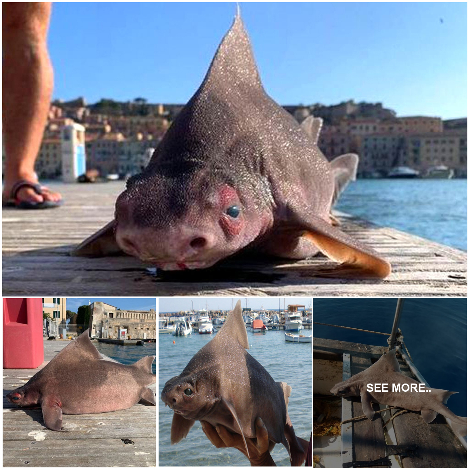 Bizarre giant pig-faced shark pulled out of water by stunned sailors ...